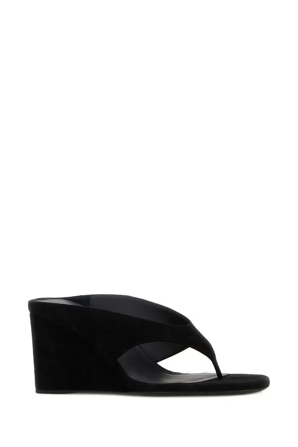 Alaïa Suede Thong Wedge Mules - Black