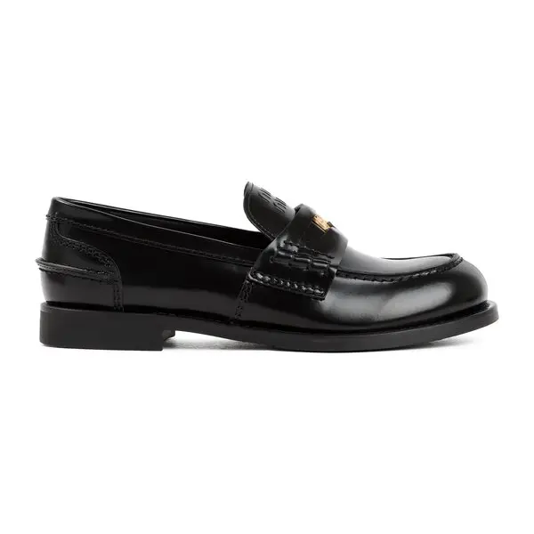 Miu Miu Leather Loafers With Metal Plaque - Black