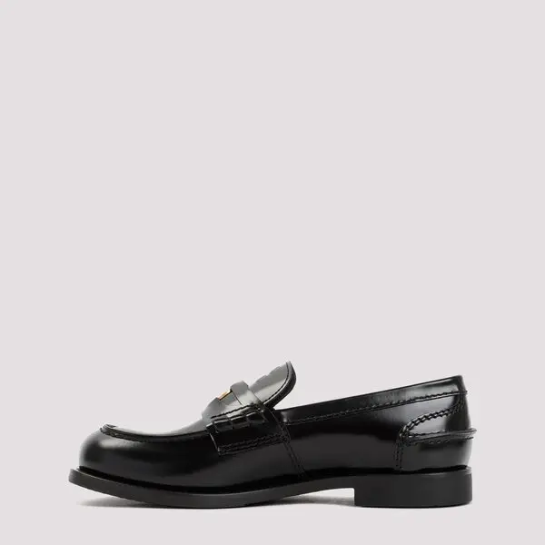 Miu Miu Leather Loafers With Metal Plaque - Black