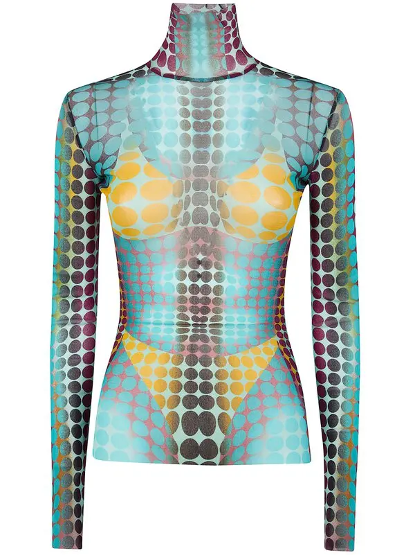JEAN PAUL GAULTIER High Neck Long Sleeve Top - Blue