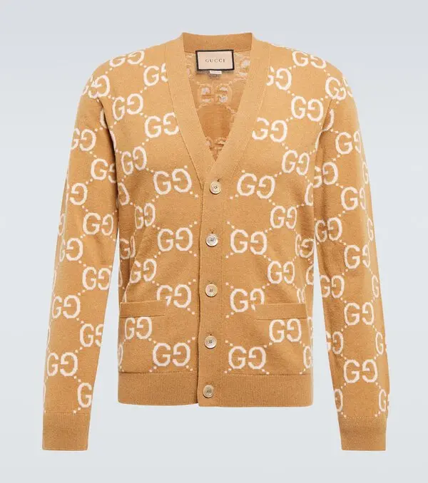 Gucci Gg Jacquard Wool Cardigan - Cream
