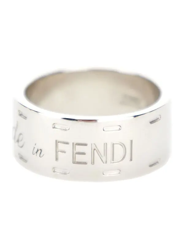 Fendi Silver Tone Engraved Brass Band Ring