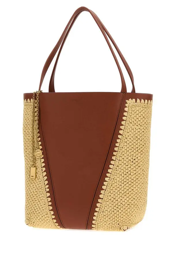 Chloé Two-tone Raffia And Leather Shopping Bag - Multicolor