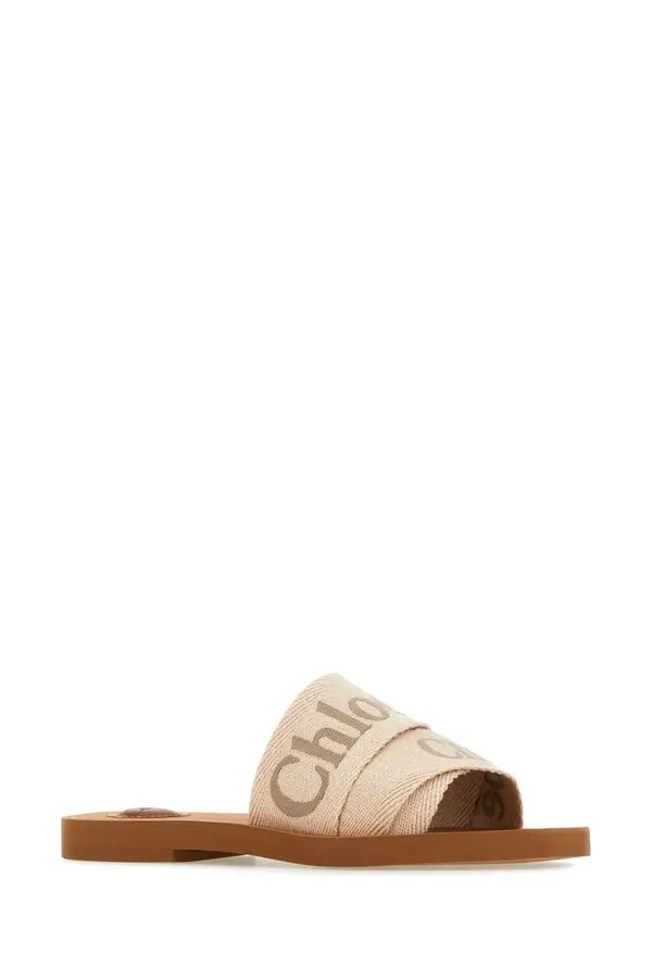 Chloé Beige Linen Woody Slides - Brown