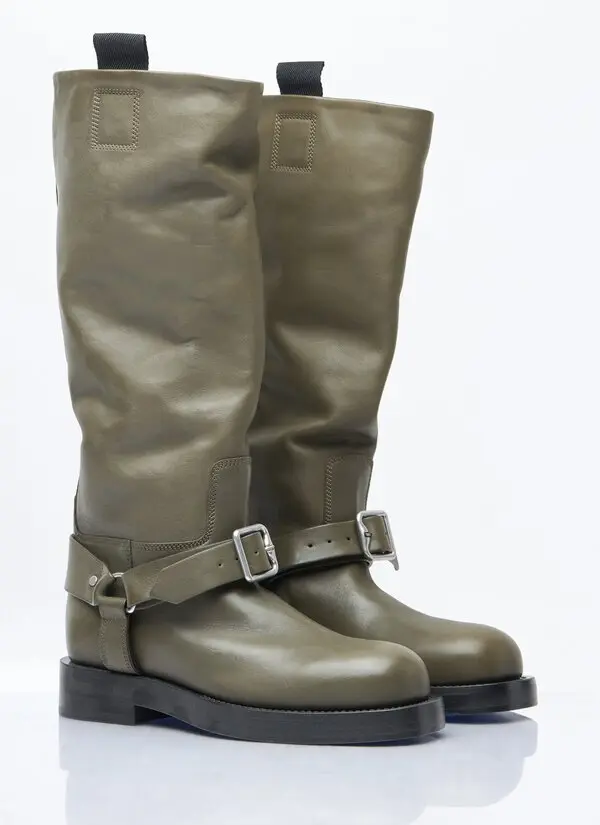 Burberry Leather Saddle High Boots - Green