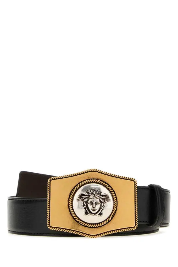 Versace Leather Belt With Medusa Buckle - Black