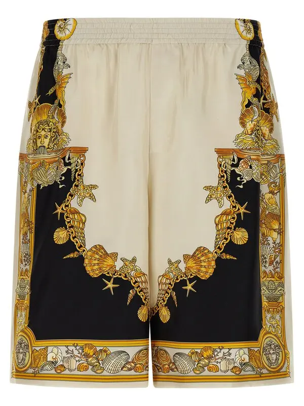 Versace Twill "coral Theatre" Print Wide Leg Bermuda Shorts - Multicolor