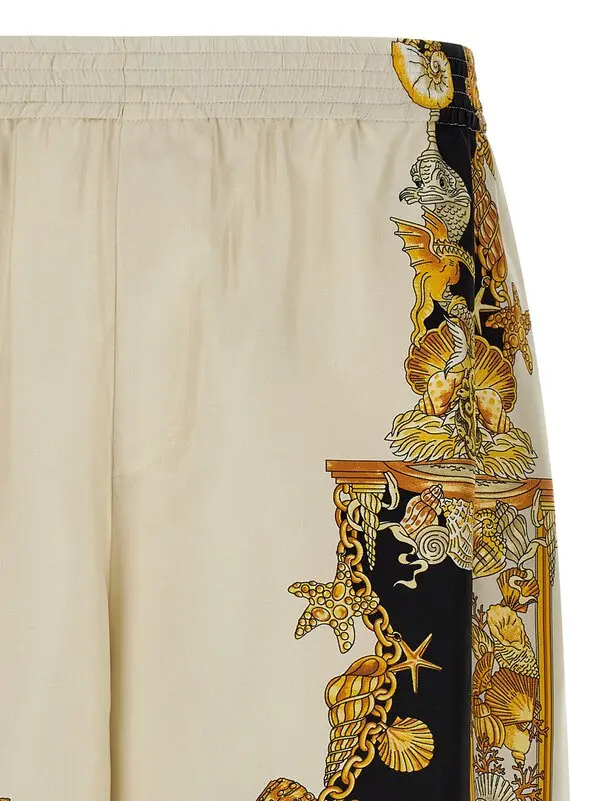 Versace Twill "coral Theatre" Print Wide Leg Bermuda Shorts - Multicolor