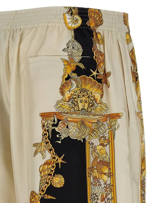 Versace Twill "coral Theatre" Print Wide Leg Bermuda Shorts - Multicolor