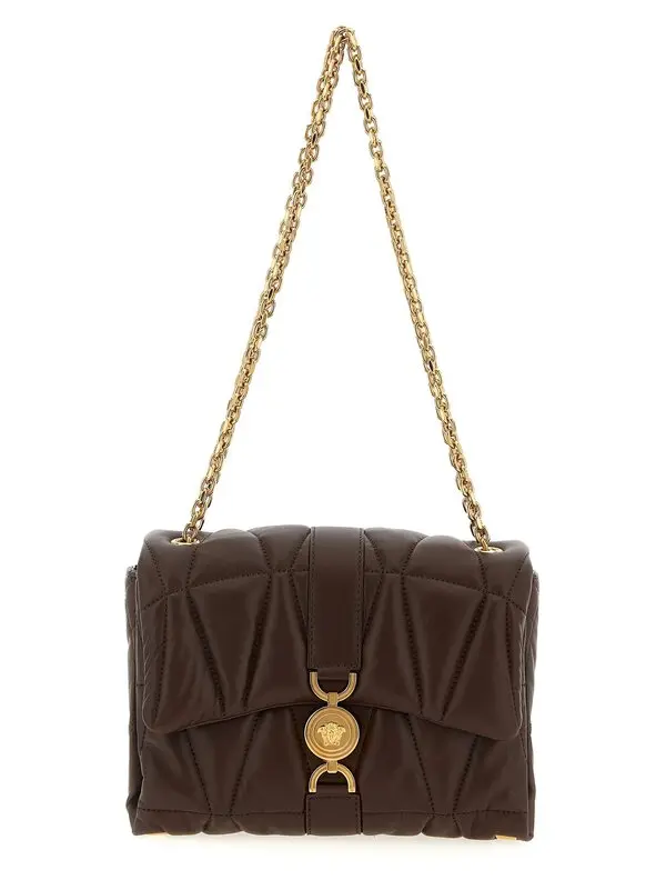 Versace Kleio Quilted Nappa Leather Shoulder Bag With Medusa '95 Detail - Brown