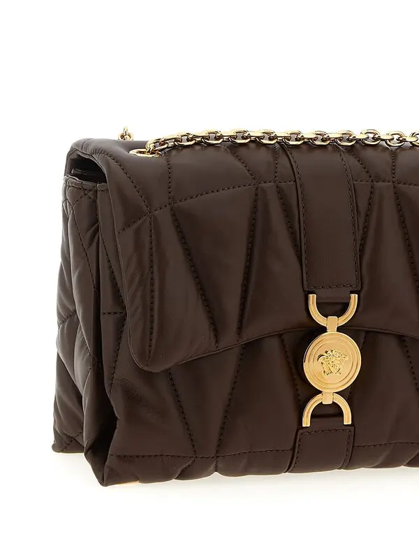 Versace Kleio Quilted Nappa Leather Shoulder Bag With Medusa '95 Detail - Brown