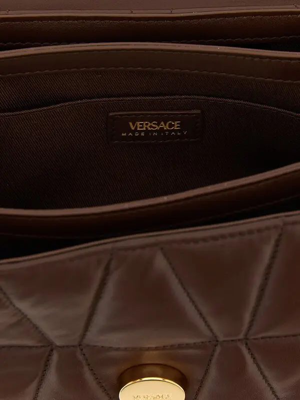Versace Kleio Quilted Nappa Leather Shoulder Bag With Medusa '95 Detail - Brown