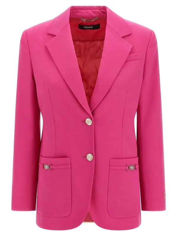 Versace Single-breasted Stretch Wool Gabardine Blazer With Medusa Detail - Pink