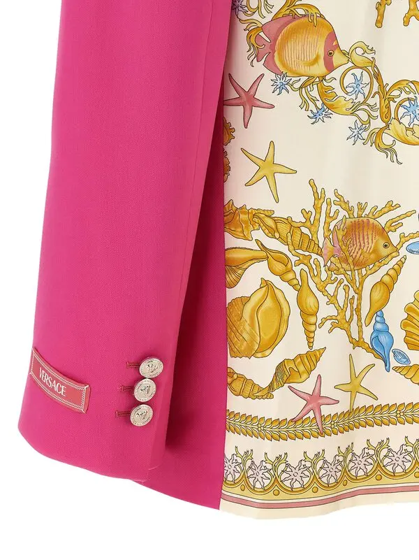 Versace Single-breasted Stretch Wool Gabardine Blazer With Medusa Detail - Pink