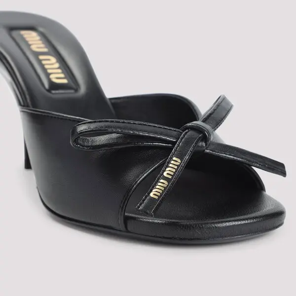 Miu Miu Lamb Leather Stiletto Slippers With Bow Detailing