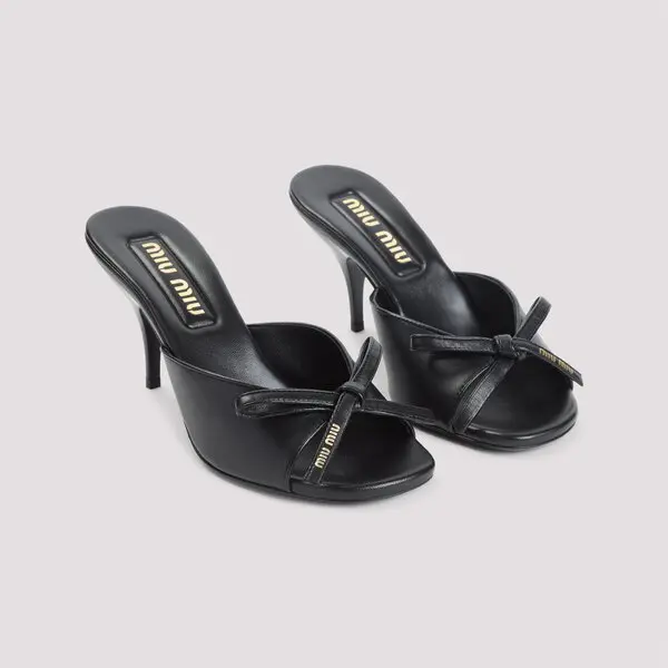 Miu Miu Lamb Leather Stiletto Slippers With Bow Detailing