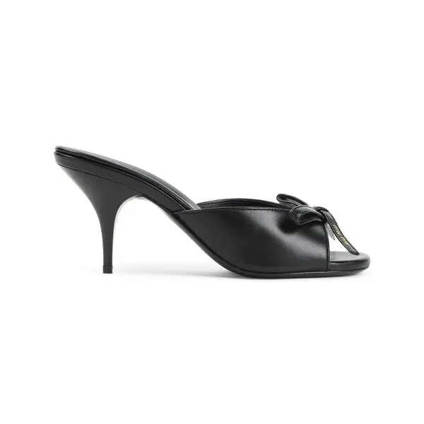 Miu Miu Lamb Leather Stiletto Slippers With Bow Detailing - Black