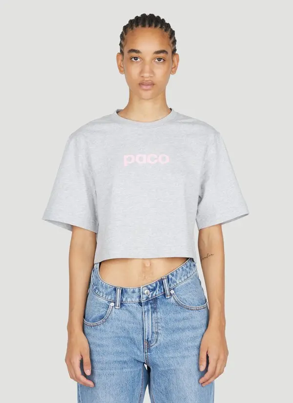 Rabanne Logo Print Cropped T-shirt - Gray