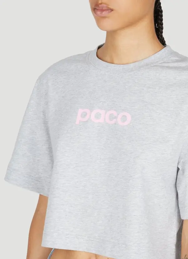 Rabanne Logo Print Cropped T-shirt - Gray