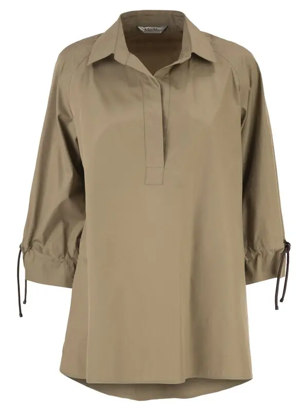 Max Mara Oversized Cotton Poplin Blouse With Leather Drawstring Cuffs - Yellow