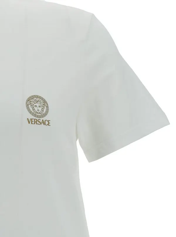 Versace Crew Neck T-shirt With Medusa Print On The Front In Stretch Cotton For - White