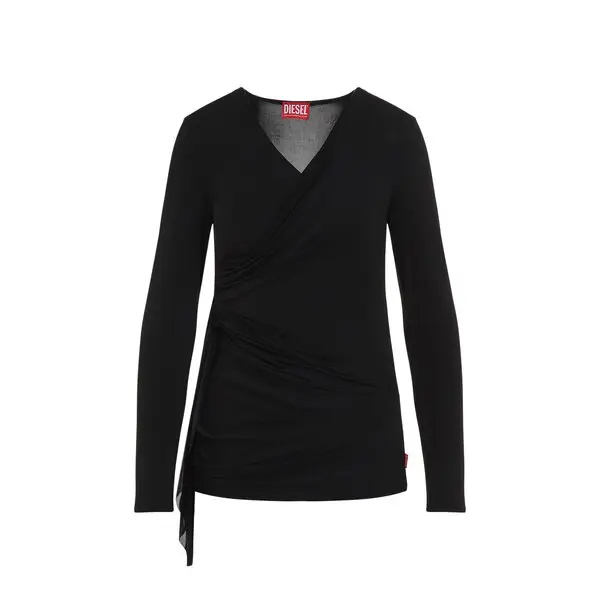 DIESEL® Acetate V-neck Long Sleeve Wrap Top - Black