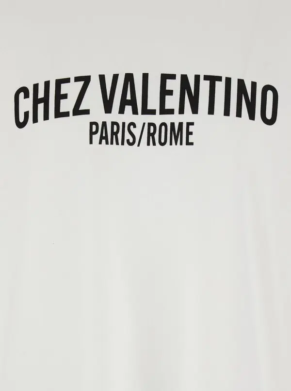 Valentino Garavani Chez' Crewneck T-shirt With Maxi Logo Print On The Front In Cotton - White