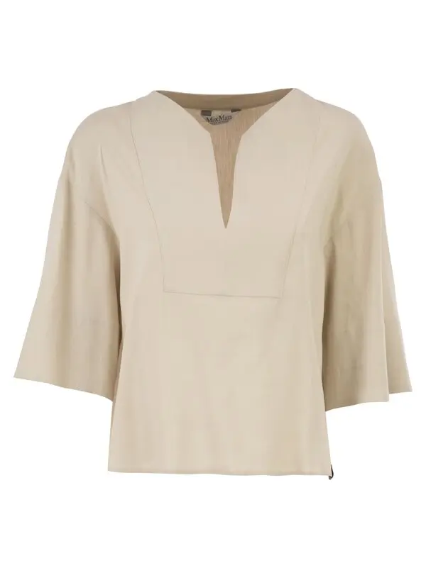 Max Mara Linen & Viscose Blend V-neck Blouse - Cream