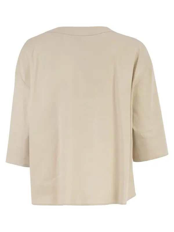 Max Mara Linen & Viscose Blend V-neck Blouse - Cream