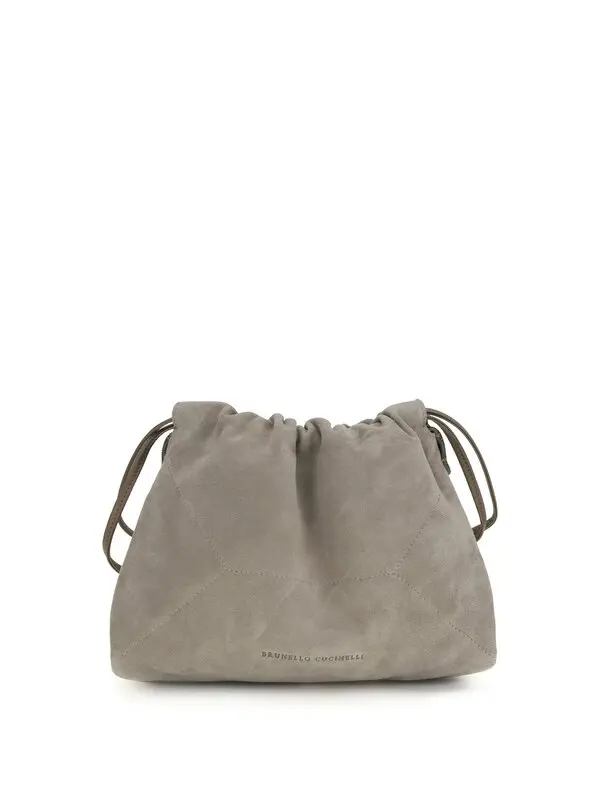 Brunello Cucinelli Suede Pouch With Monile Decoration - Gray