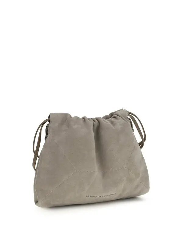 Brunello Cucinelli Suede Pouch With Monile Decoration - Gray