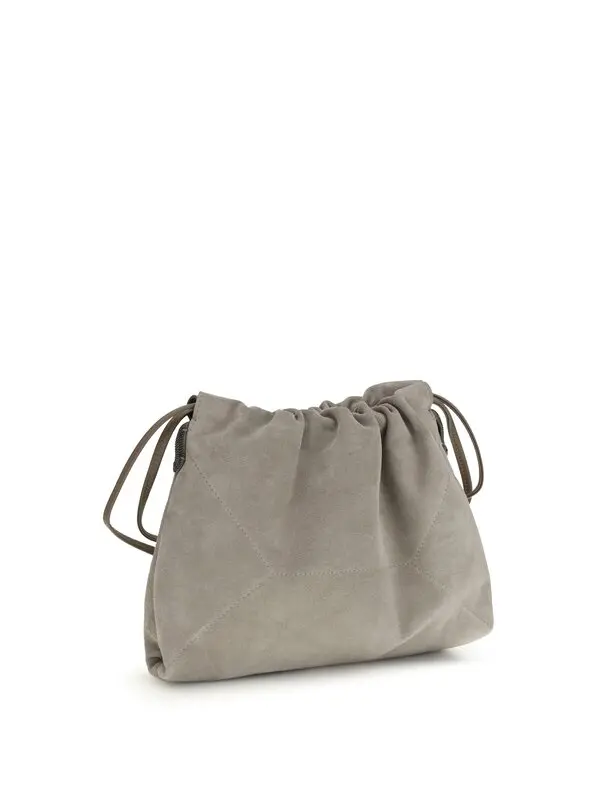 Brunello Cucinelli Suede Pouch With Monile Decoration - Gray