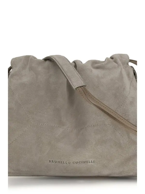 Brunello Cucinelli Suede Pouch With Monile Decoration - Gray