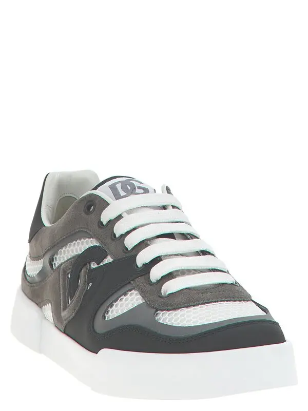 Dolce & Gabbana Strobel Portofino Light' Leather, Suede And Mesh Sneakers - Gray