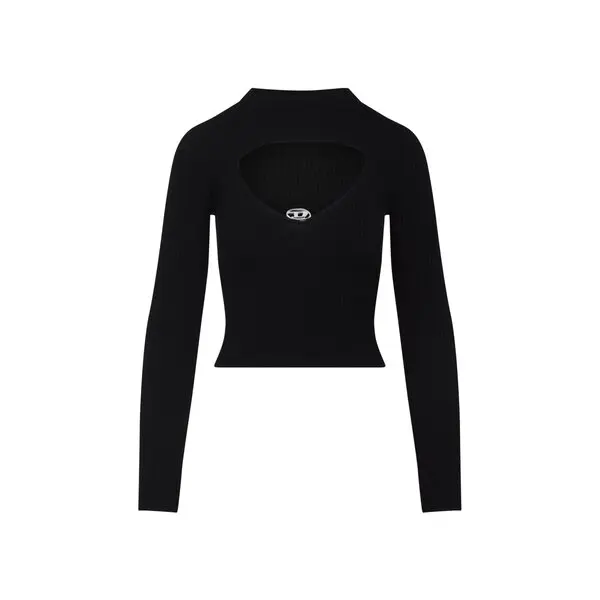 DIESEL® Ribbed Wool Cropped Top With Cut-out Detail - Black