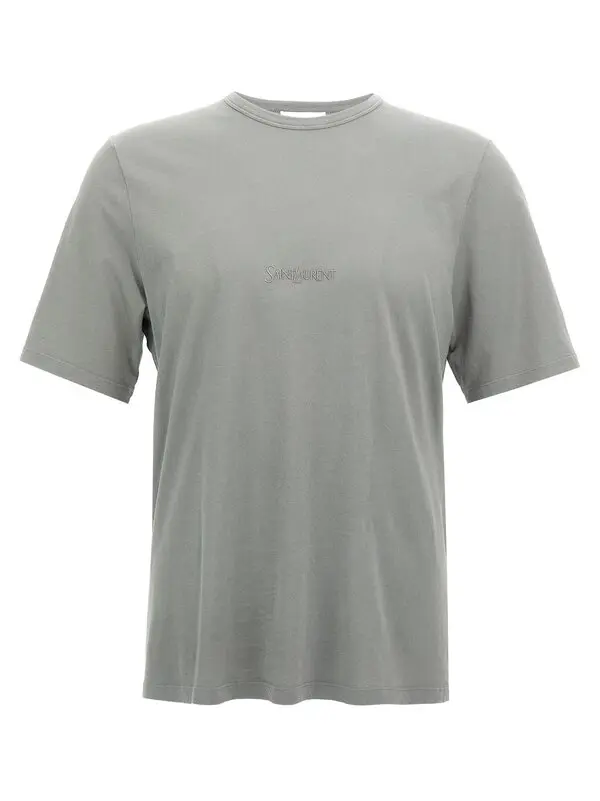 Saint Laurent Logo Embroidery T-shirt - Gray