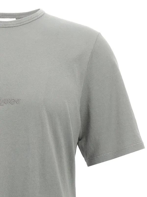 Saint Laurent Logo Embroidery T-shirt - Gray