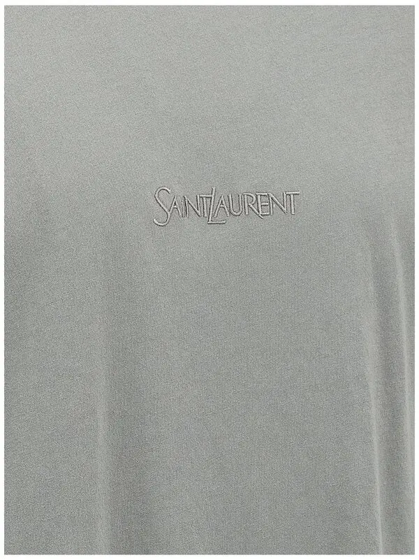Saint Laurent Logo Embroidery T-shirt - Gray
