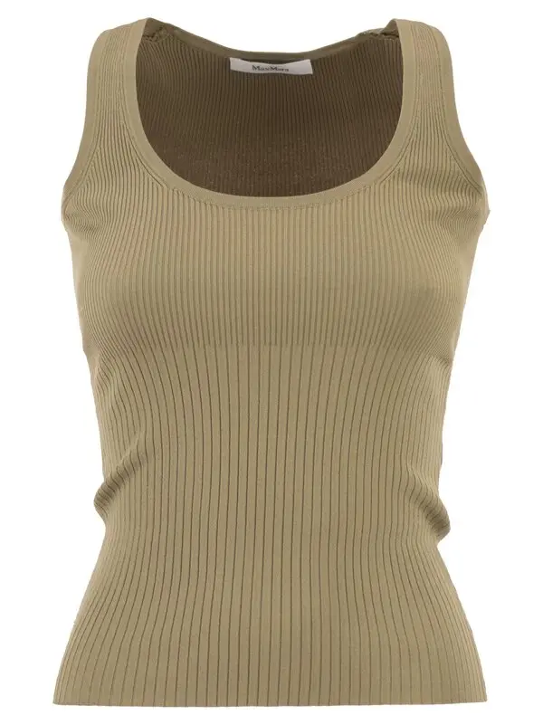 Max Mara Viscose Blend Ribbed Knit Sleeveless Top - Yellow