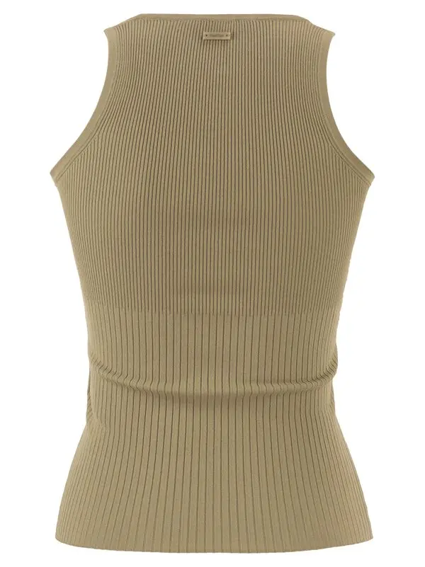 Max Mara Viscose Blend Ribbed Knit Sleeveless Top - Yellow
