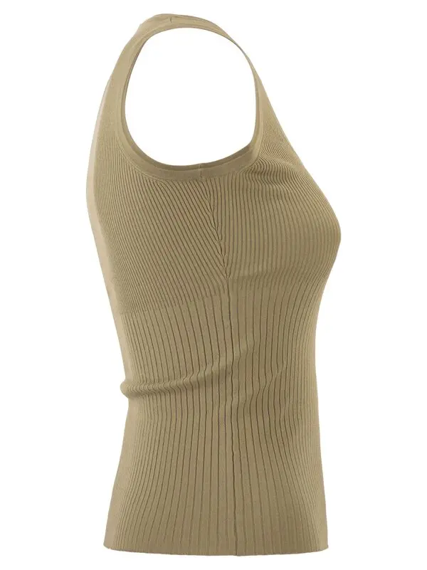 Max Mara Viscose Blend Ribbed Knit Sleeveless Top - Yellow