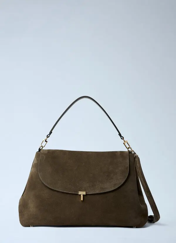 TOTEME T-lock Suede Satchel Bag - Cream