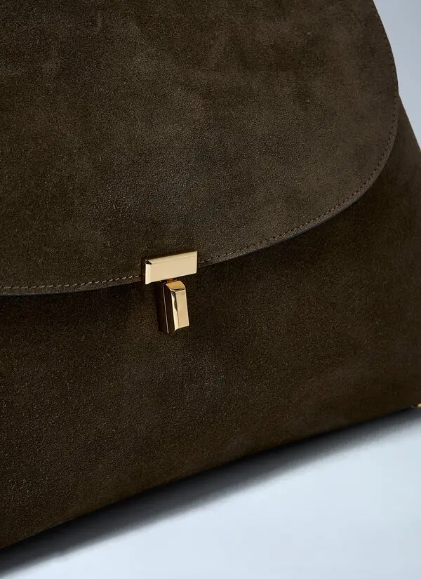 TOTEME T-lock Suede Satchel Bag - Cream