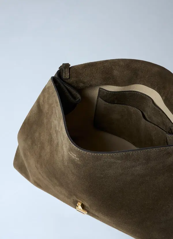 TOTEME T-lock Suede Satchel Bag - Cream