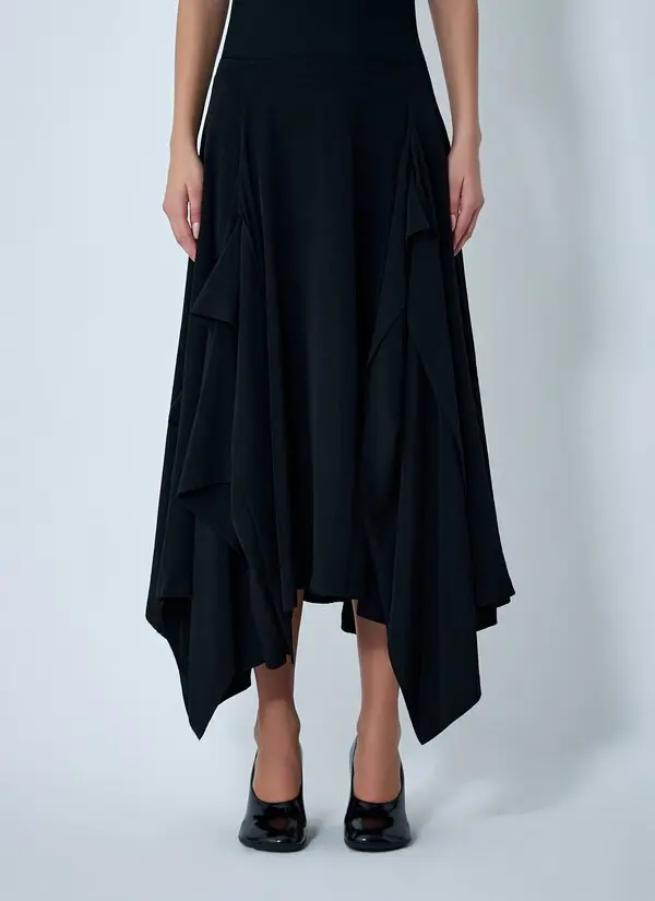 Yohji Yamamoto Paneled Flare Midi Skirt - Black