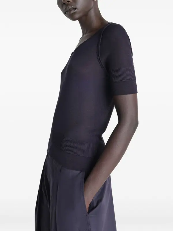 LEMAIRE Short Sleeve Ribbed Knit Top - Multicolor