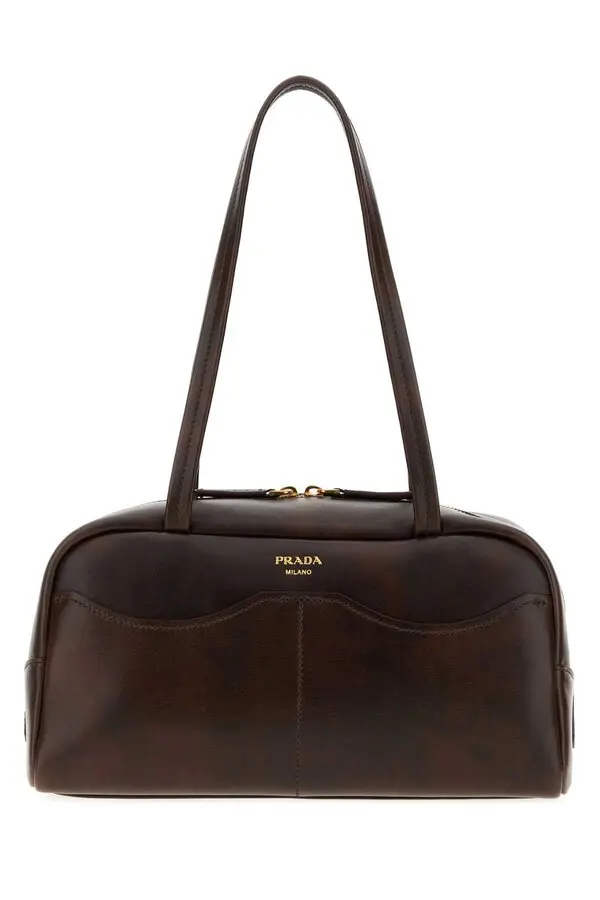 Prada Dark Leather Large Carry Shoulder Bag - Brown