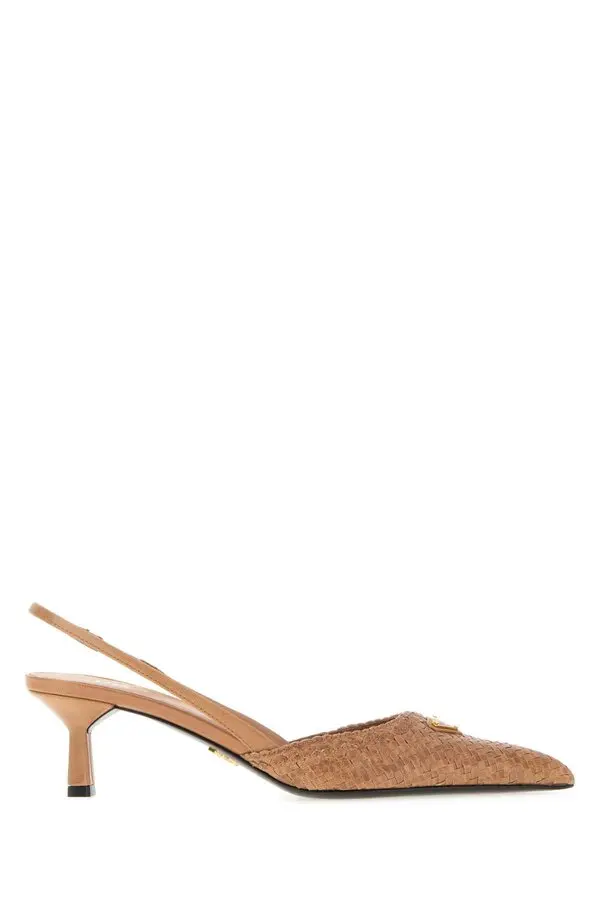 Prada Camel Leather Slingback Pumps