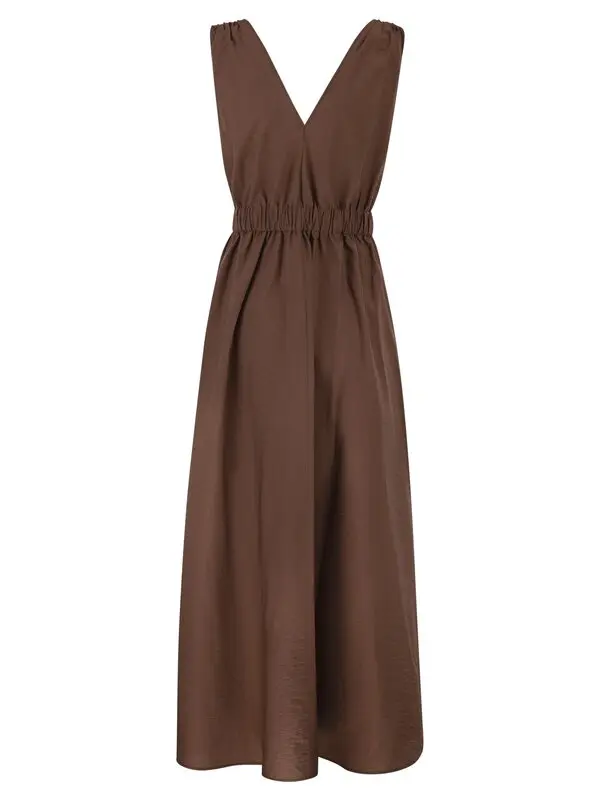 Brunello Cucinelli Techno Cotton Poplin Dress With Belt And Embellished Shoulders - Brown