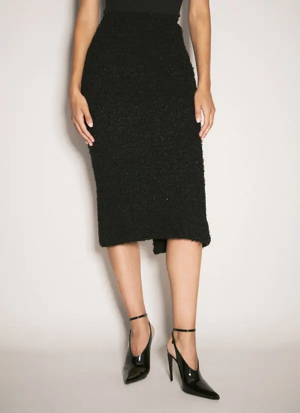 Balenciaga Boucle Midi Skirt With Glittery Weave - Black